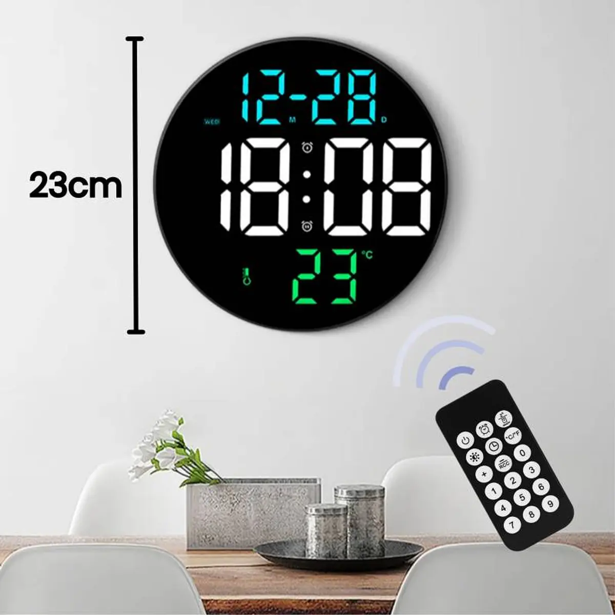 Reloj De Pared Digital Led Grande De 23cm Redondo Con Contro | León Import