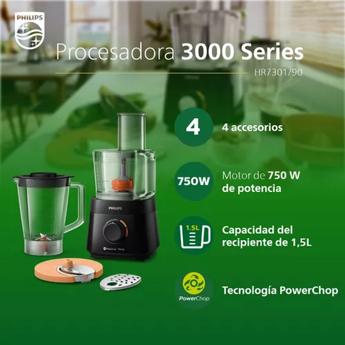 Procesador De Alimentos Philips Hr7301/90 750w Con Licuadora | León Import