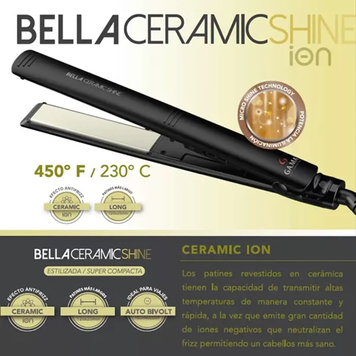 Plancha Alisadora Gama Bella Ceramic Shine Ion Ultra Slim Co | León Import