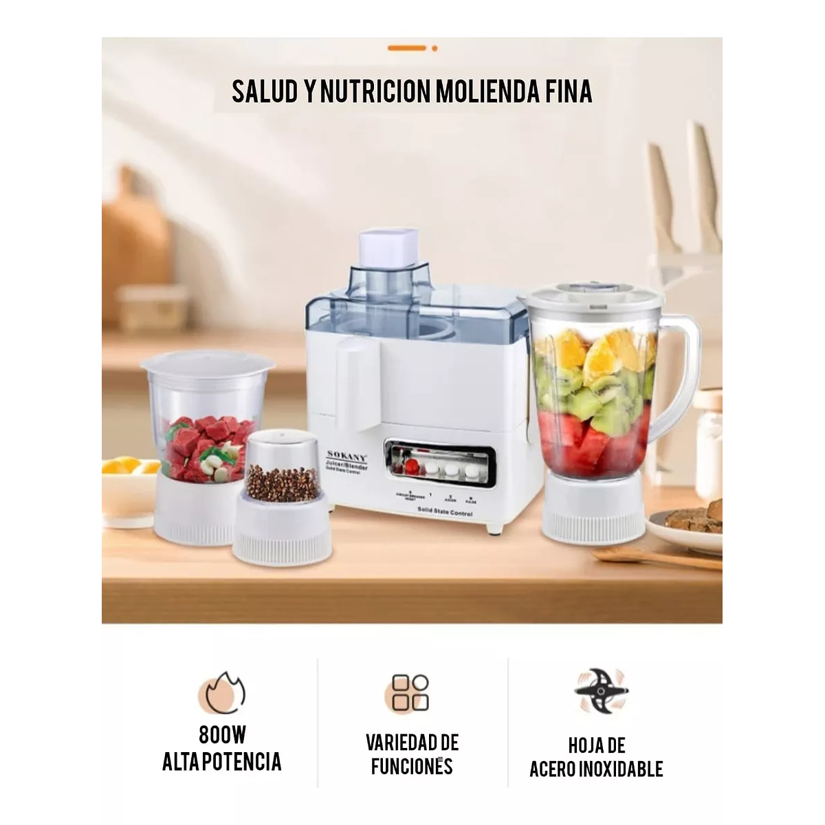 Procesador Extractor De Alimentos Licuadora Sokany 4 En 1 | León Import