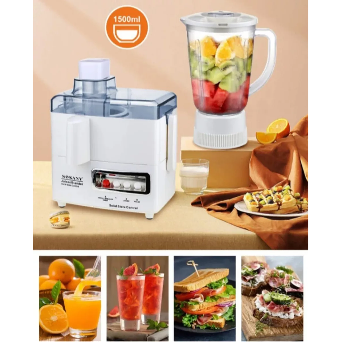 Procesador Extractor De Alimentos Licuadora Sokany 4 En 1 | León Import