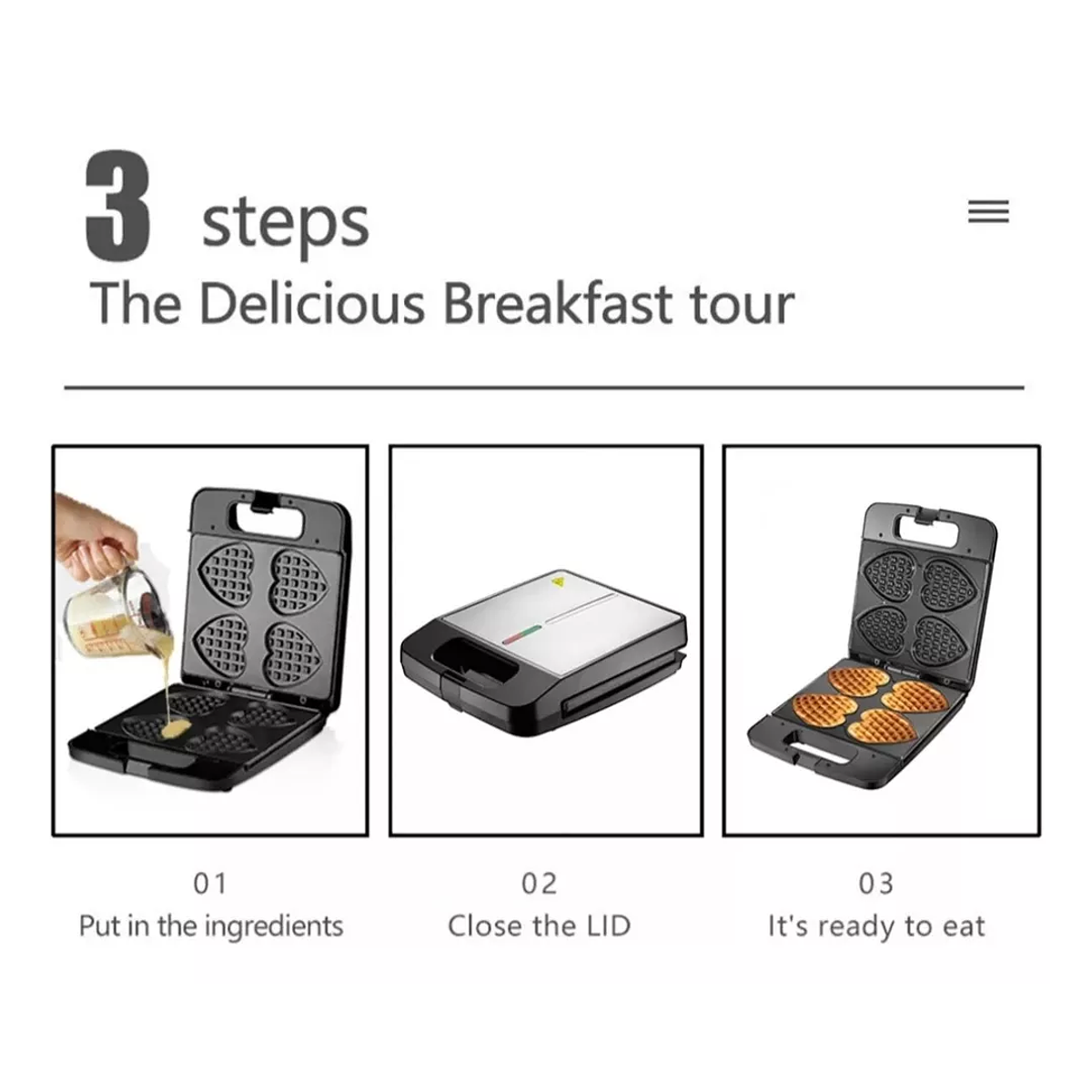 Maquina Wafflera En Forma De Corazón Raf.530 1400w 4 Waffles | León Import