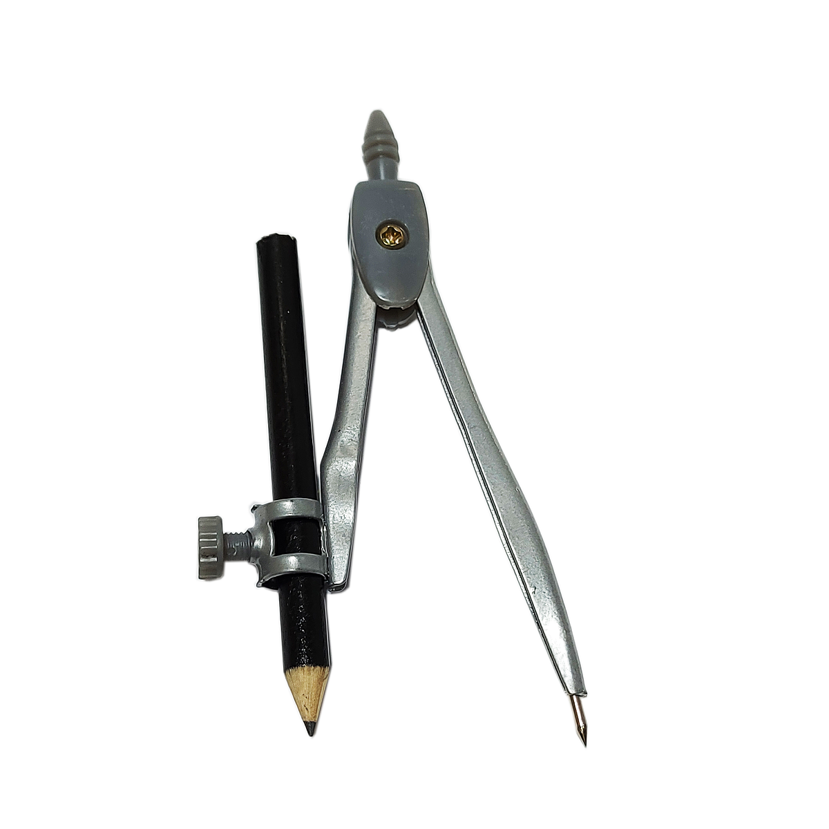 Compas metálico con Lápiz de madera y estuche plastico.