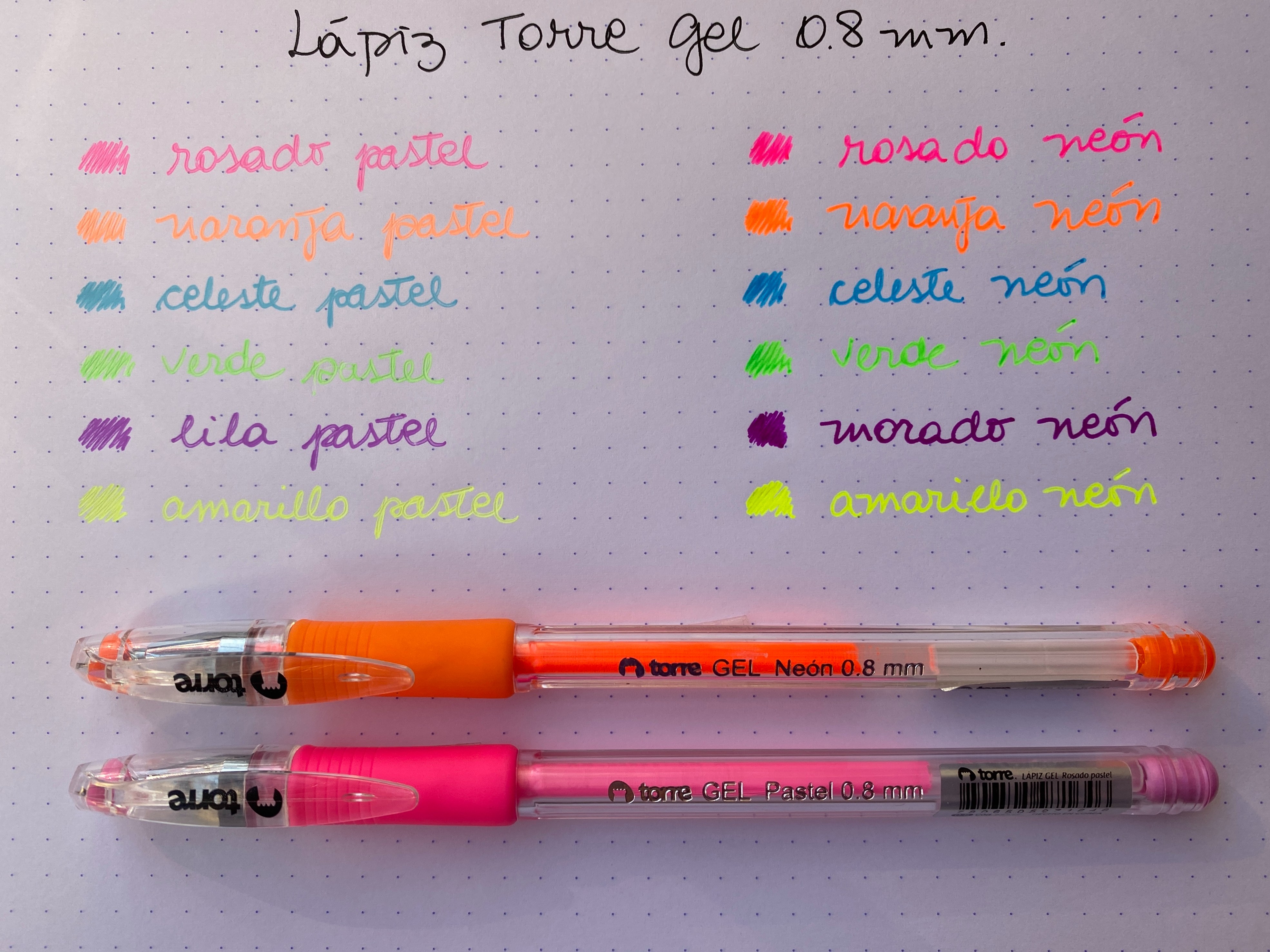 Lápiz Tinta Gel 0.8mm colores pastel Torre