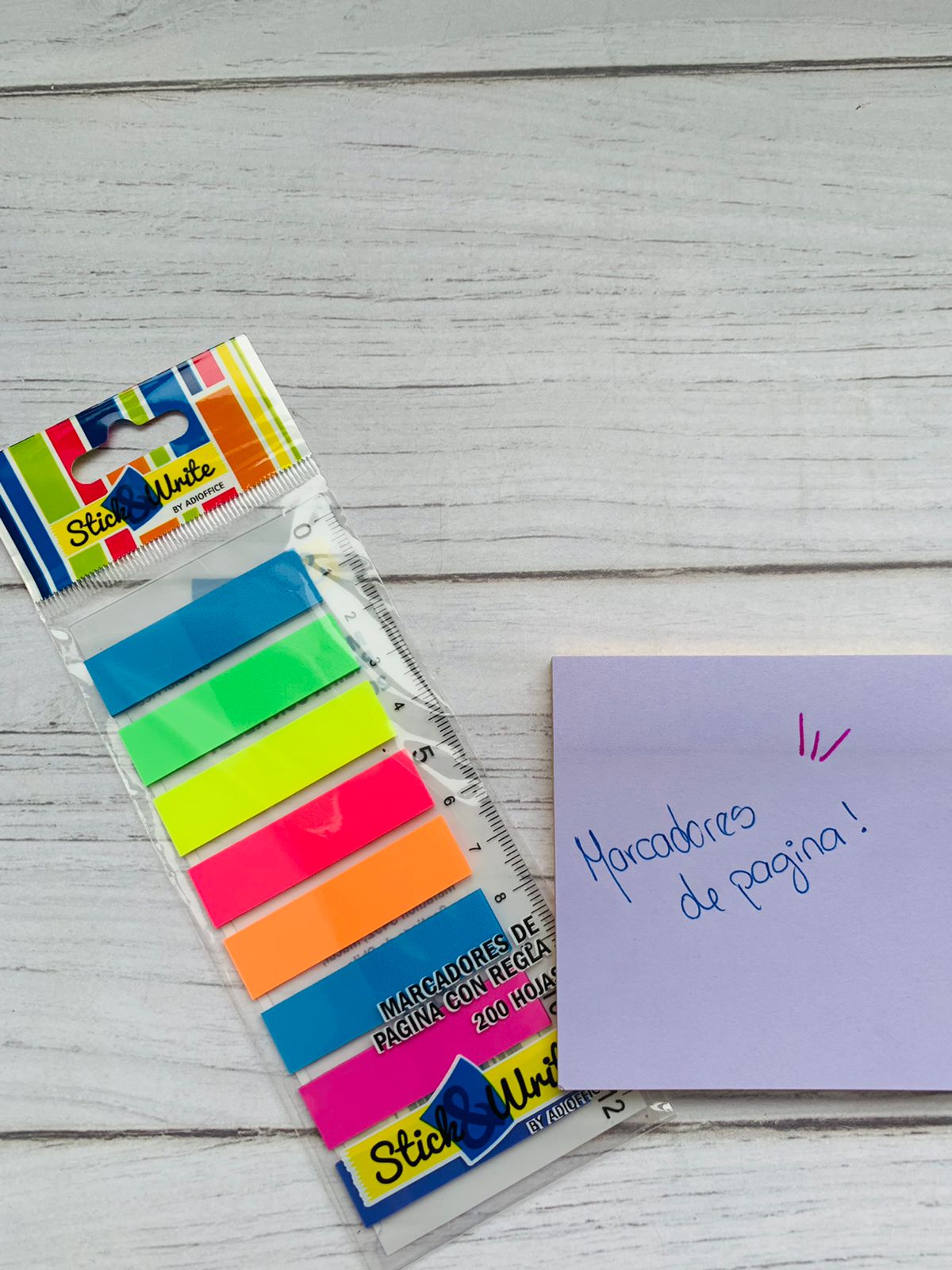 Banderitas Rectas 8 Colores Mix Neon mas Regla Stick Write