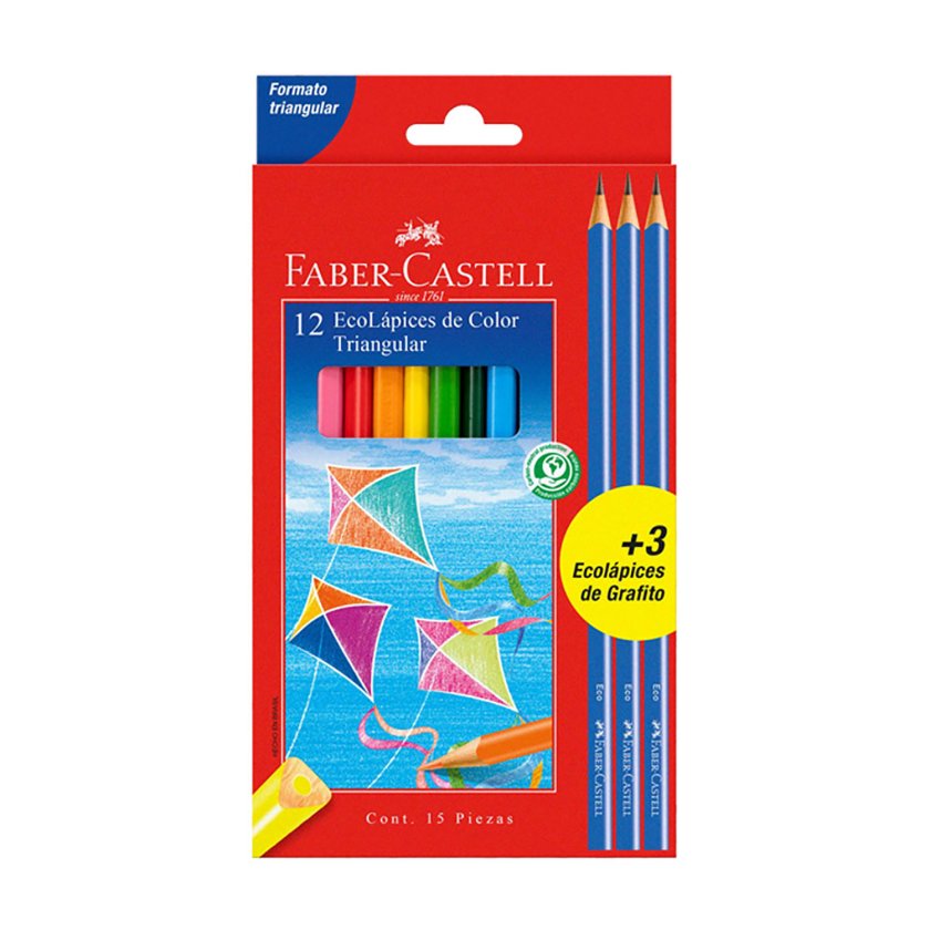 Lapiz 12 Colores Mas Tres Grafitos Triangulares Faber Castel