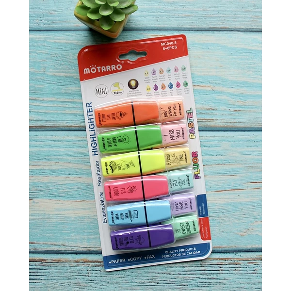 Set Destacadores Mini 12 Col. Neon Y Pastel Motarro.