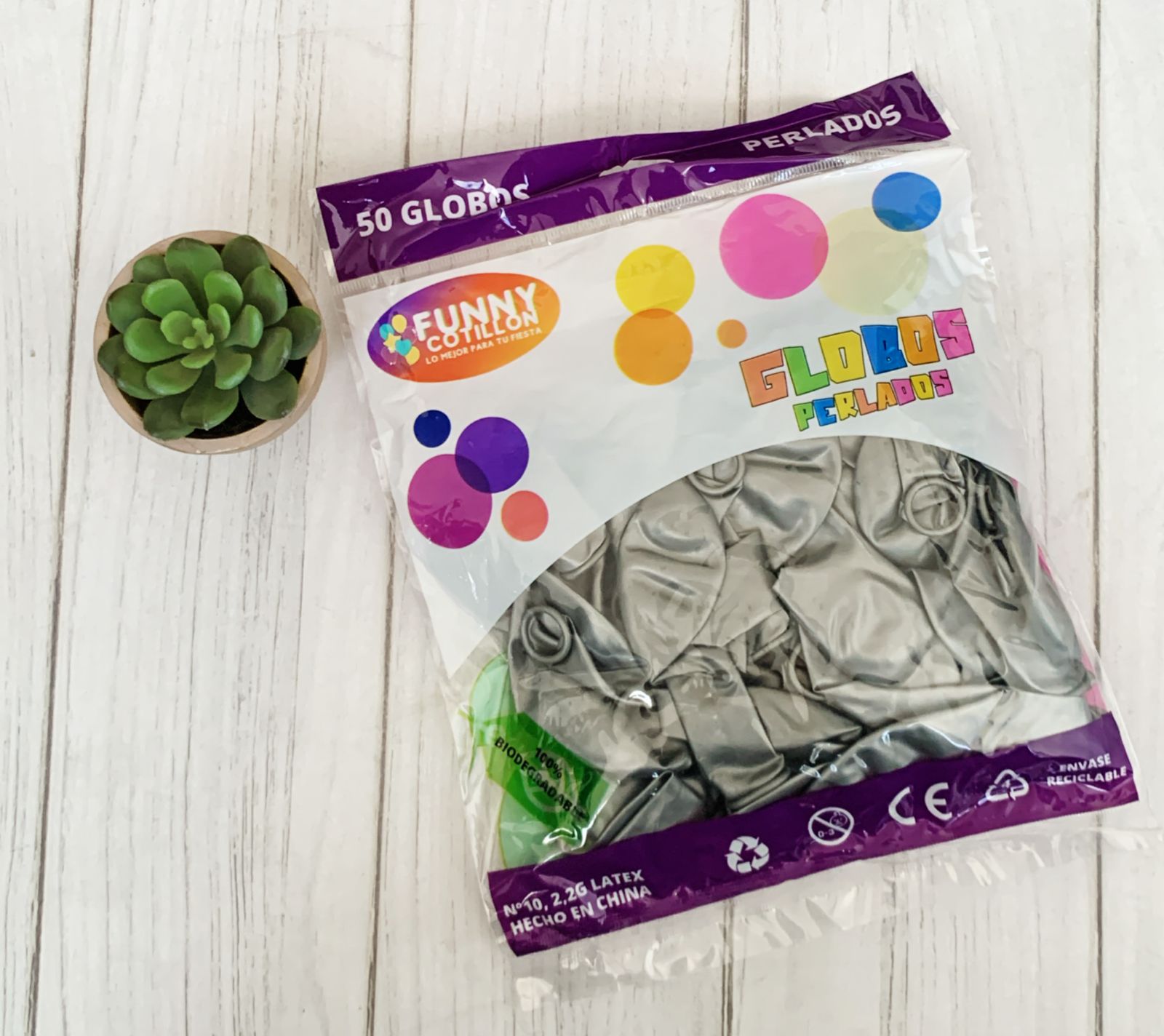 Bolsa Globo N° 10 Plateado Perlado 50 Un Funny Cotillón