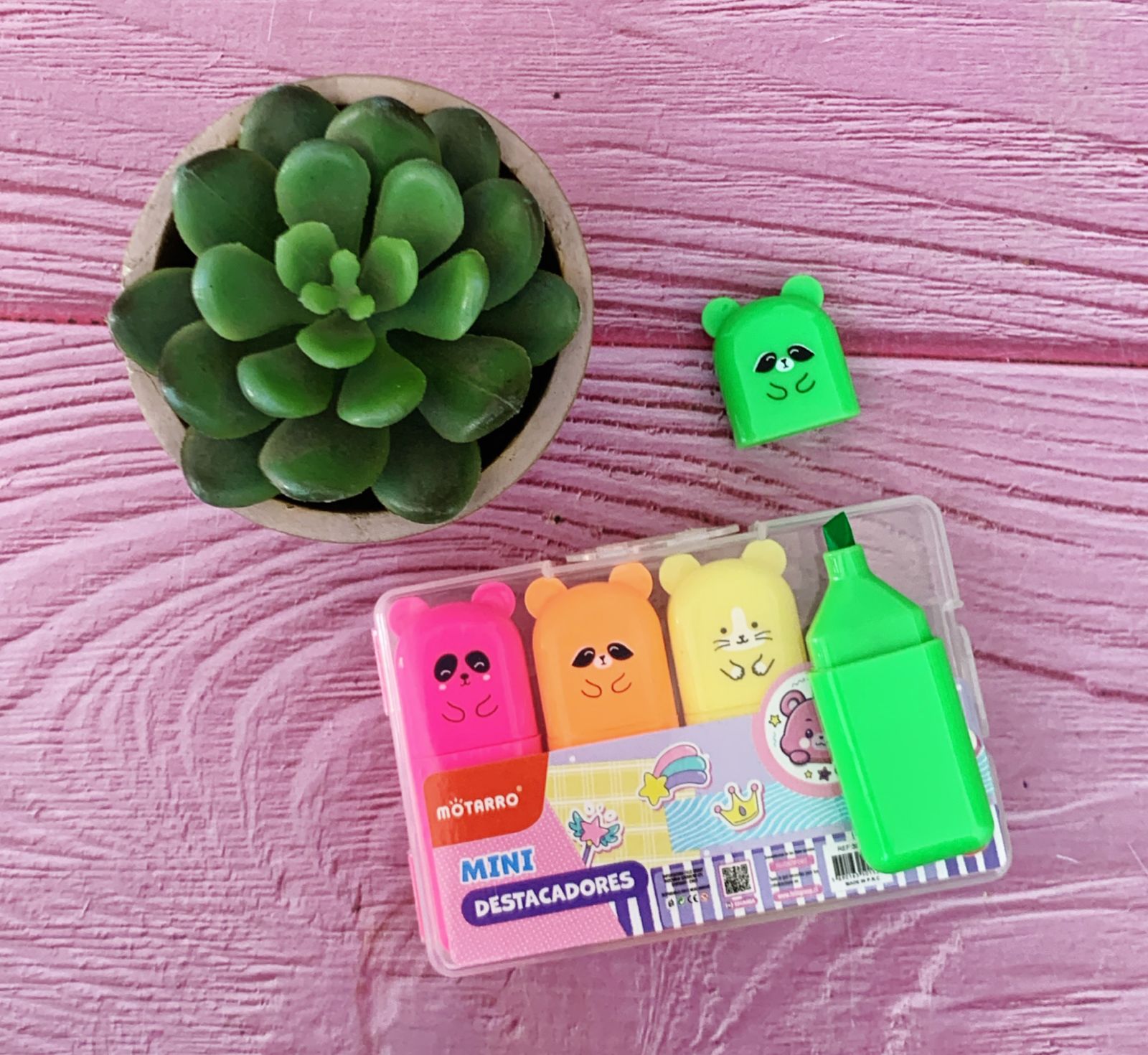 Set 4 Destacadores Mini Osos Fluor Motarro
