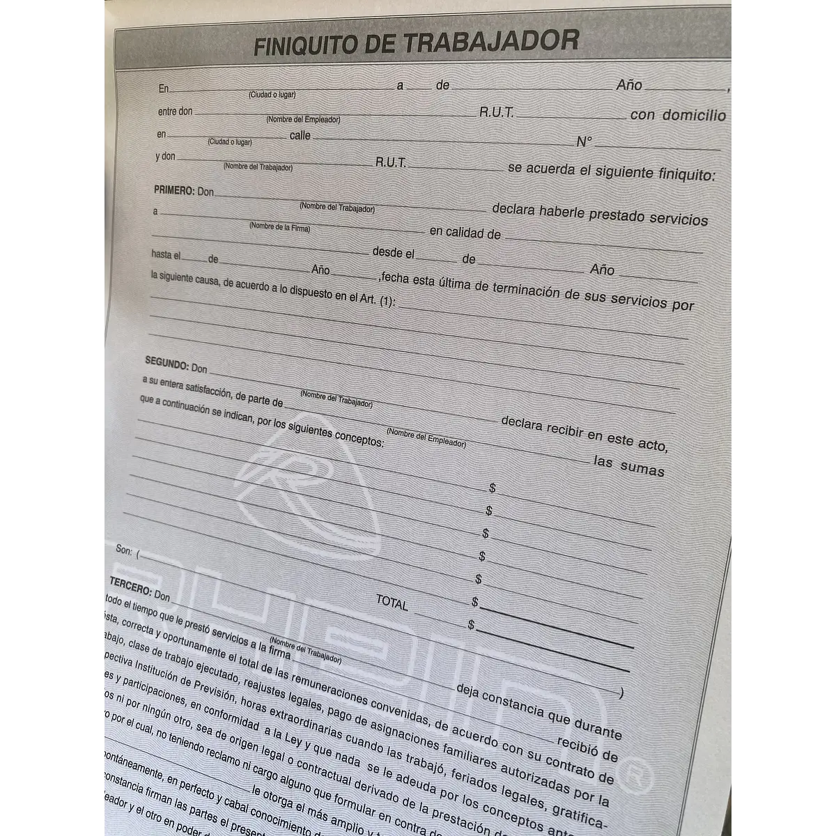 hoja finiquito de trabajo