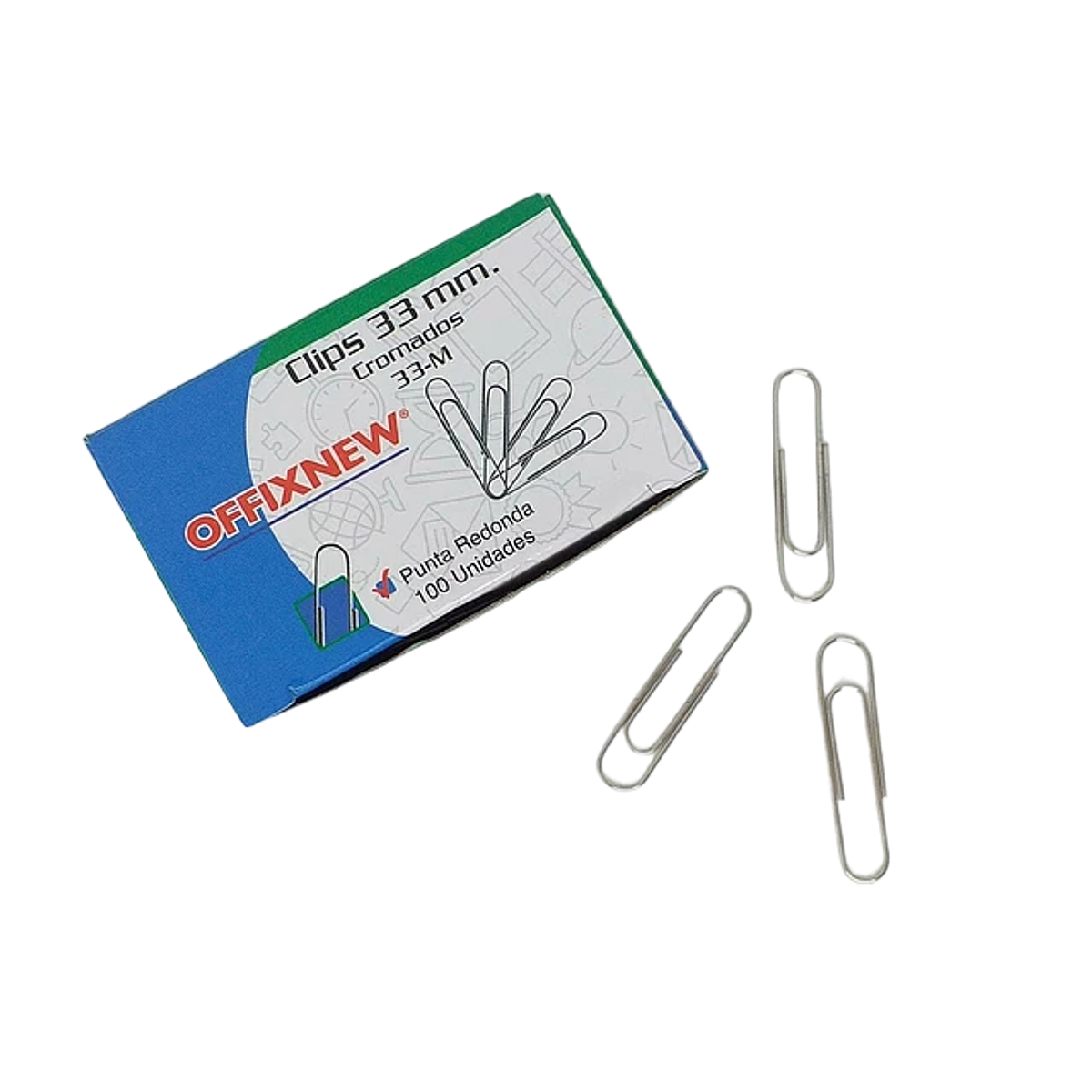 CLIPS 33MM PTA.REDONDA METAL CAJA 100 UNDS.