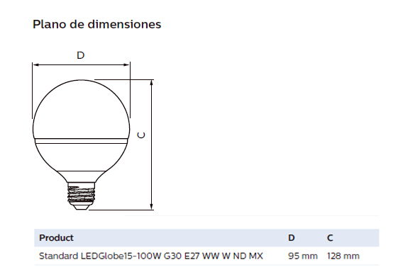 LEDGLOBE15-100W G30 E27 WW W ND MX