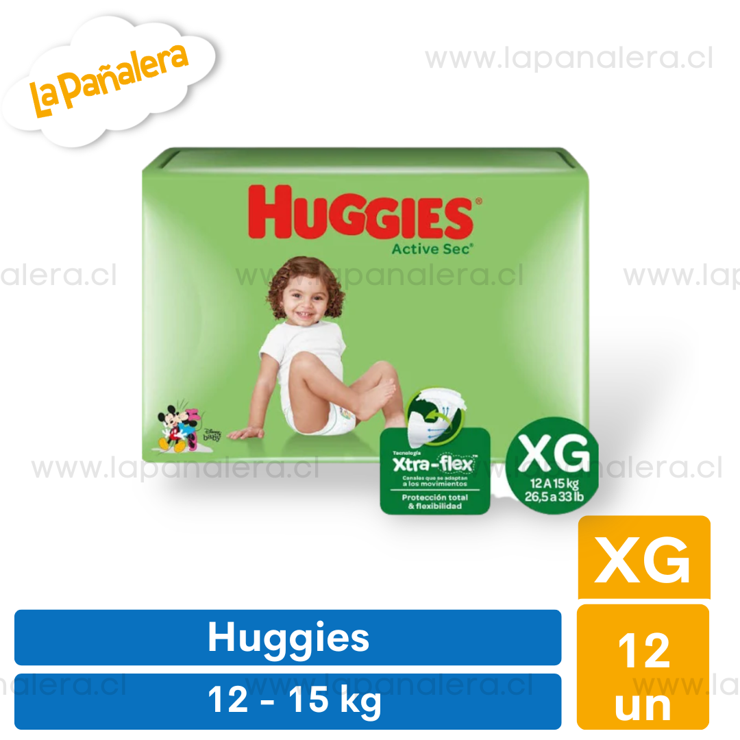 Pañal Huggies Active Sec Talla XG 12 unidades