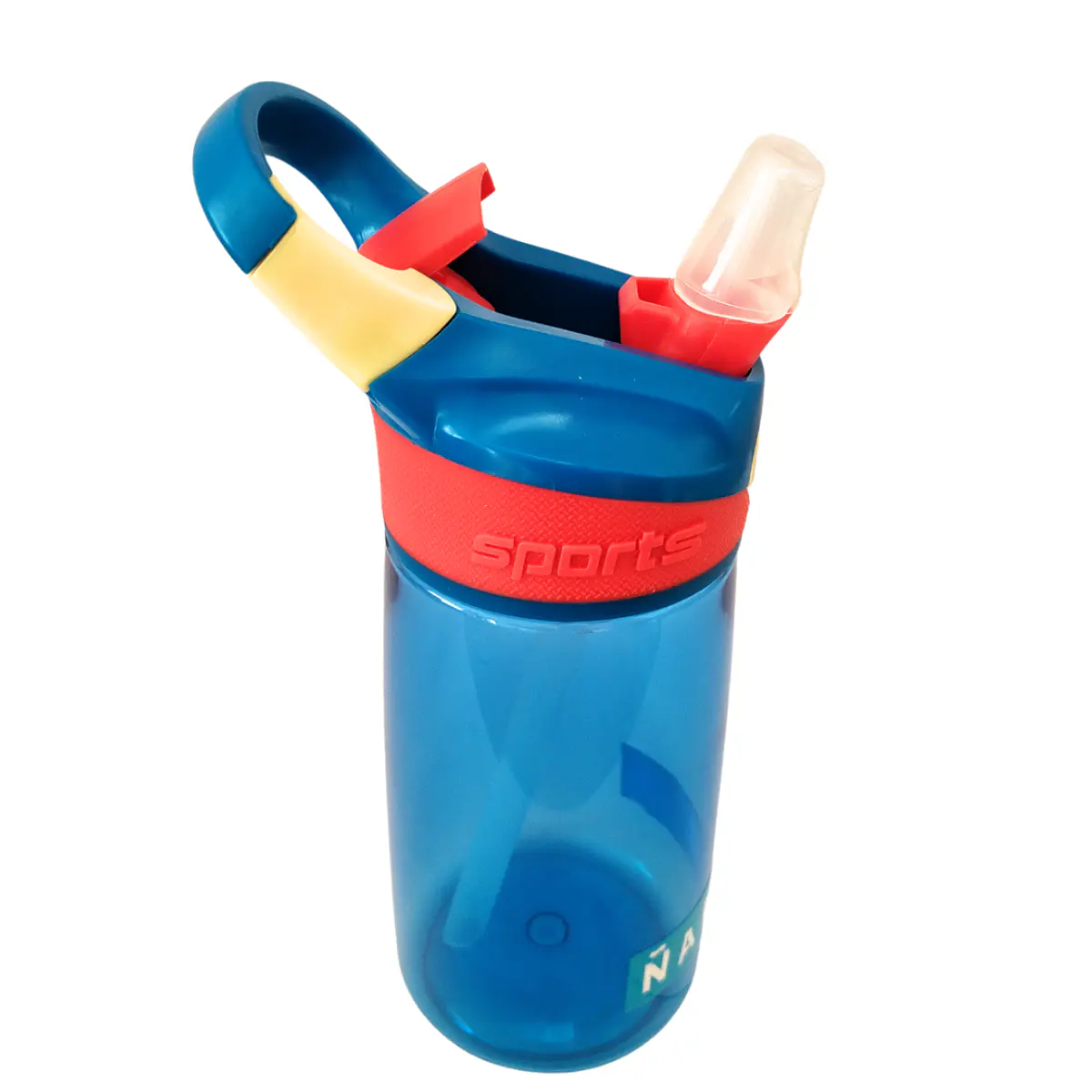 Botella Azul libre de BPA con Botón y Bombilla