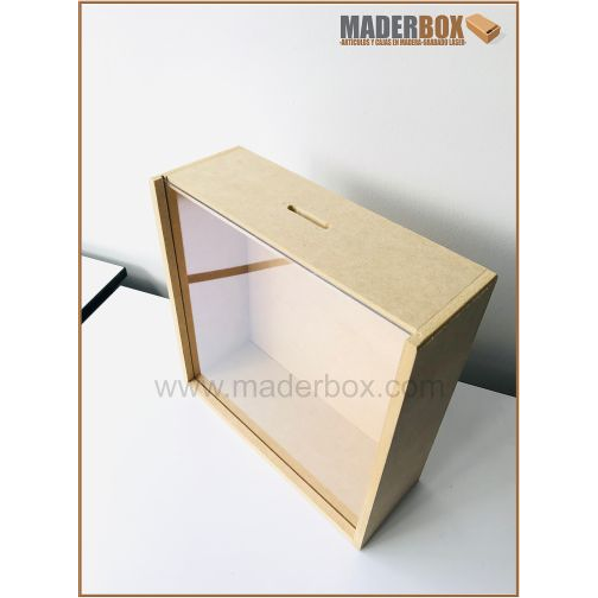 ᐅ CAJA DE MADERA MDF ALCANCIA CON ACRILICO