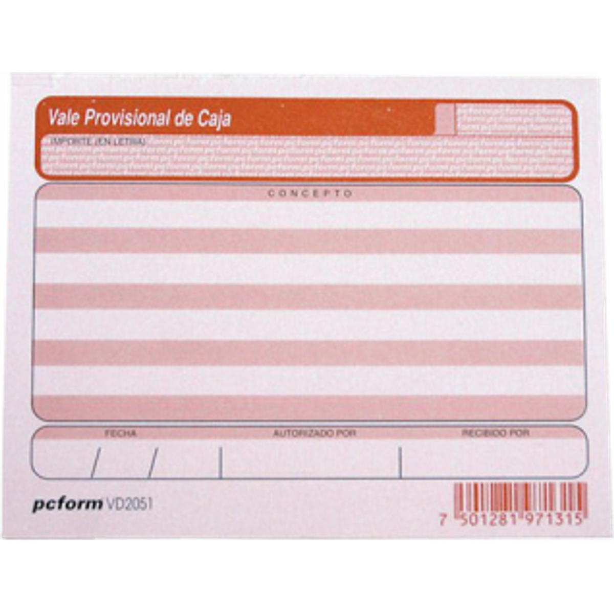 Vale provisional de caja, 1/4 de hoja color rosa