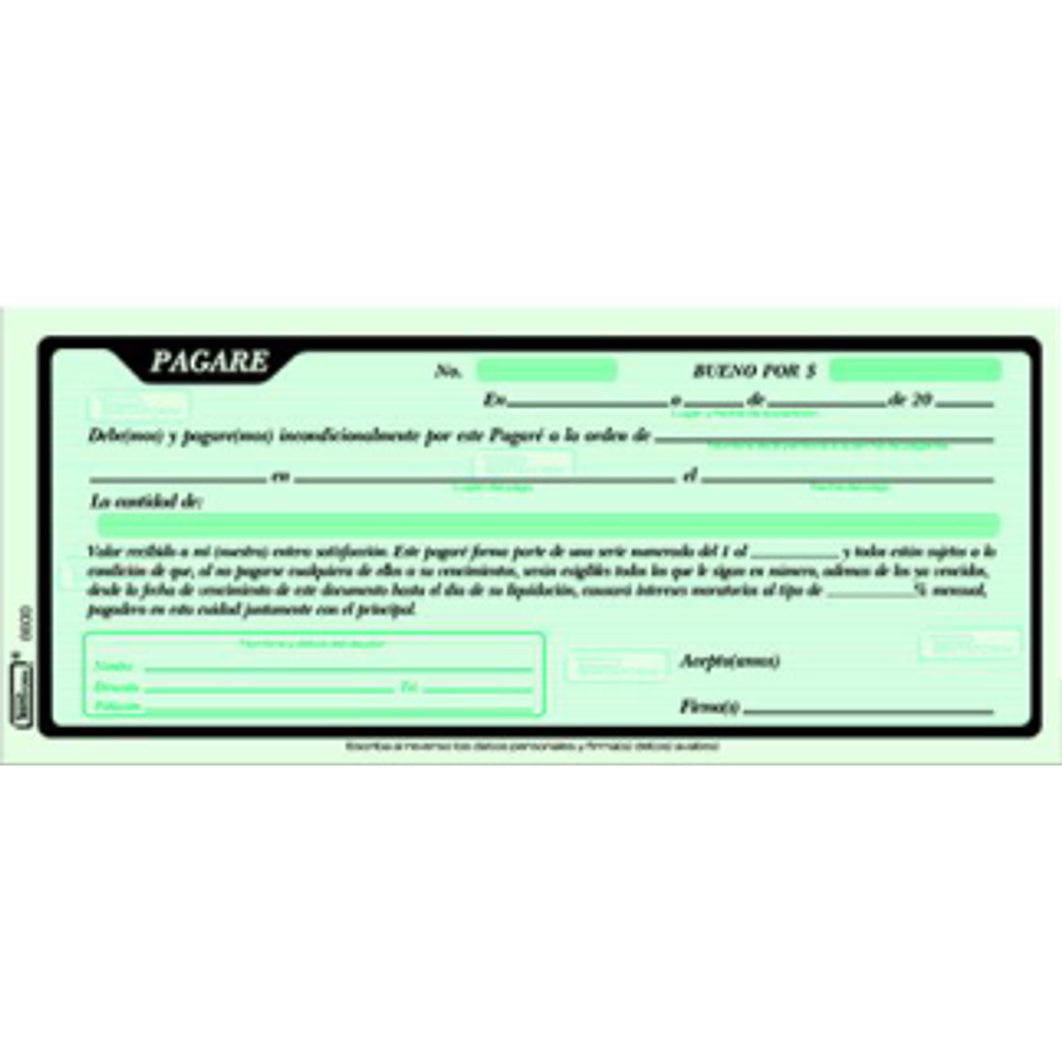 Forma pagare block de 50 hojas tama–o 9x21.5cm