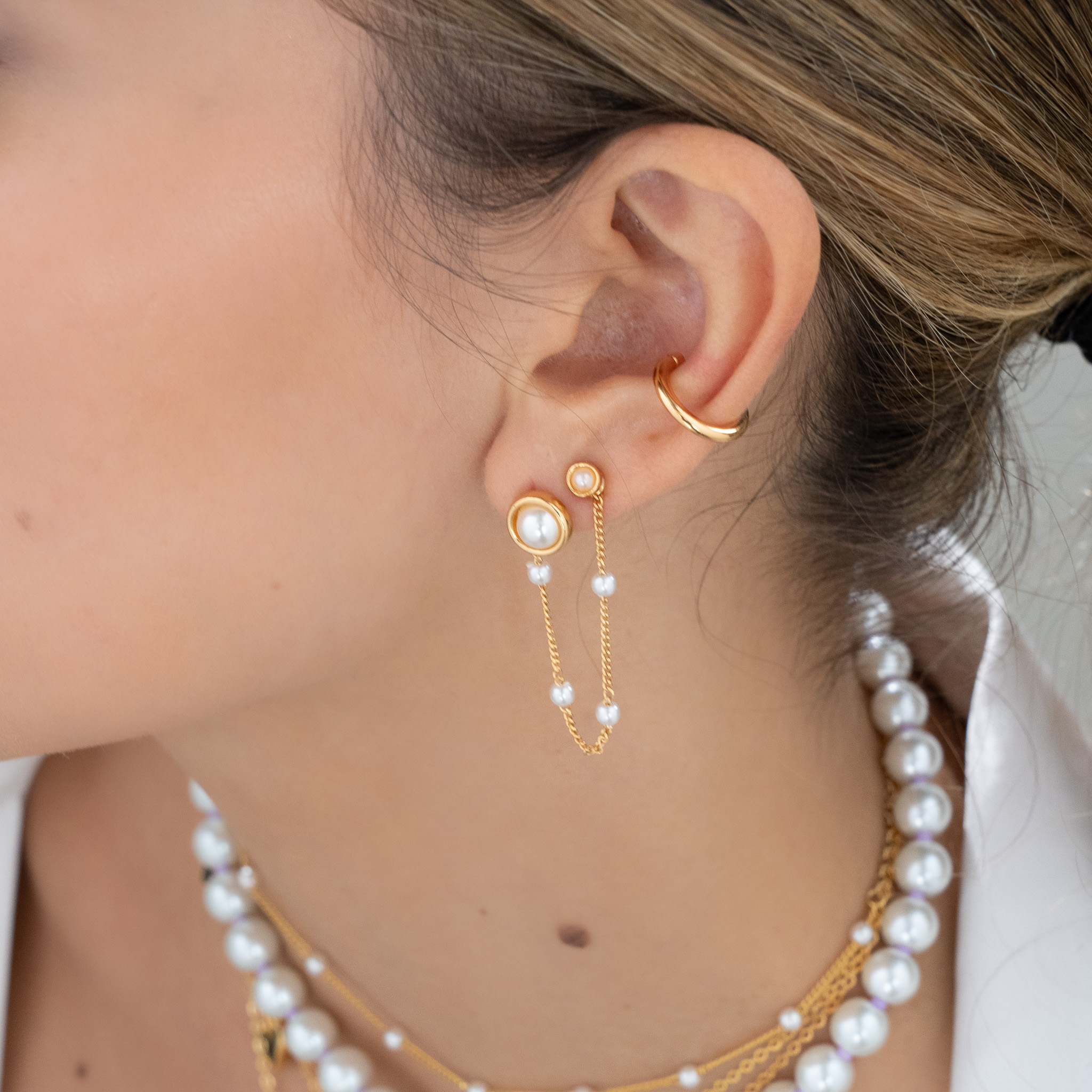 Earcuff Perla con Cadena