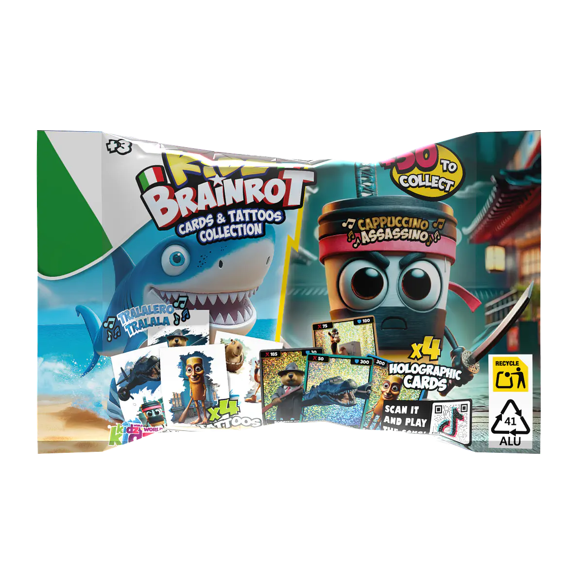 Brainrot Holographic Cards + Tattoos Pack