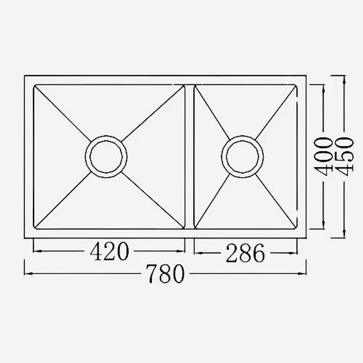Pia de Cozinha Dupla HU78 de Embutir Feita à Mão
