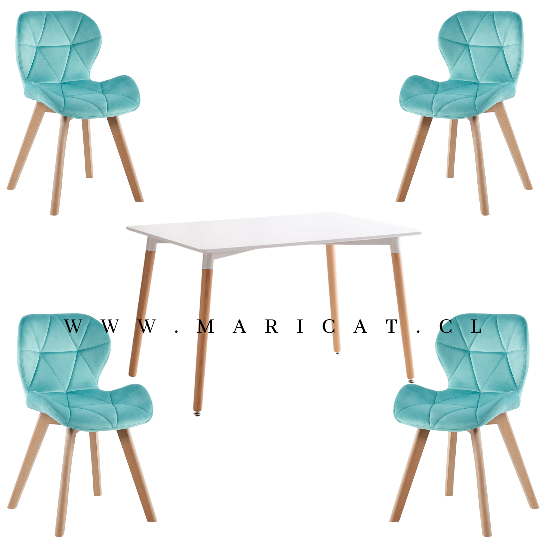 Mesa Rectangular Eames con Sillas Mariposa Felpa (Tulip)