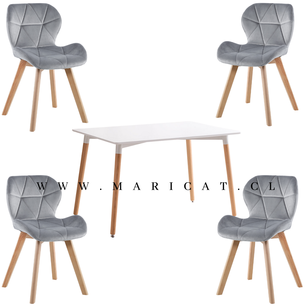 Mesa Rectangular Eames con Sillas Mariposa Felpa (Tulip)