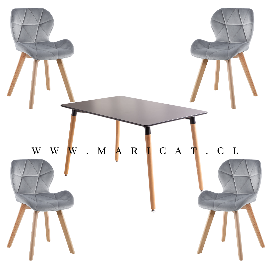 Mesa Rectangular Eames con Sillas Mariposa Felpa (Tulip)