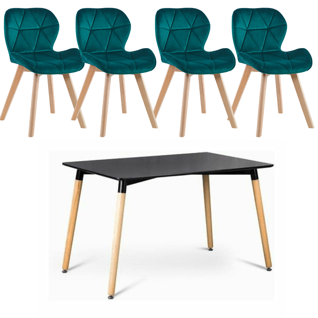 Mesa Rectangular Eames con Sillas Mariposa Felpa (Tulip)