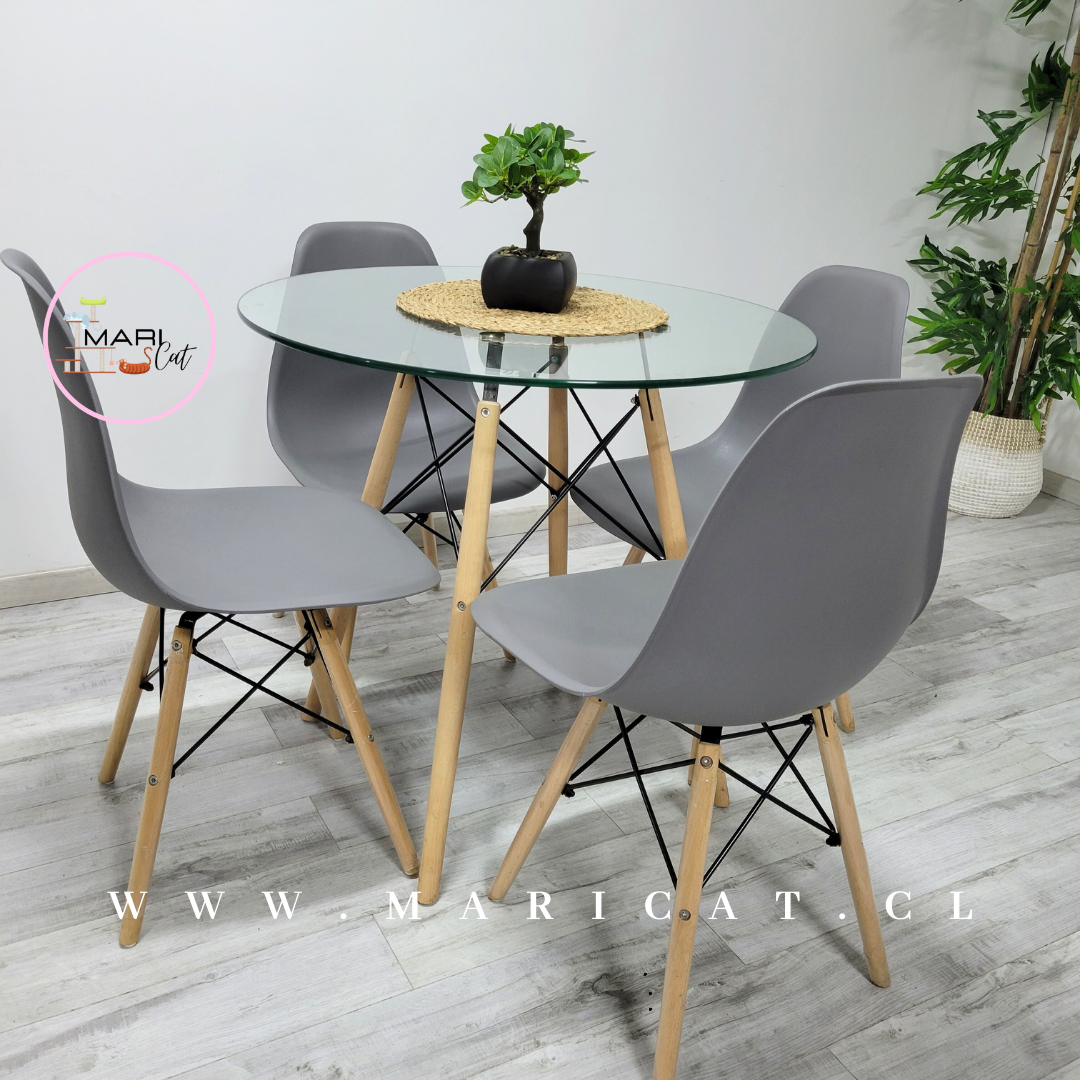 Mesa Eames Vidrio + Sillas Eames