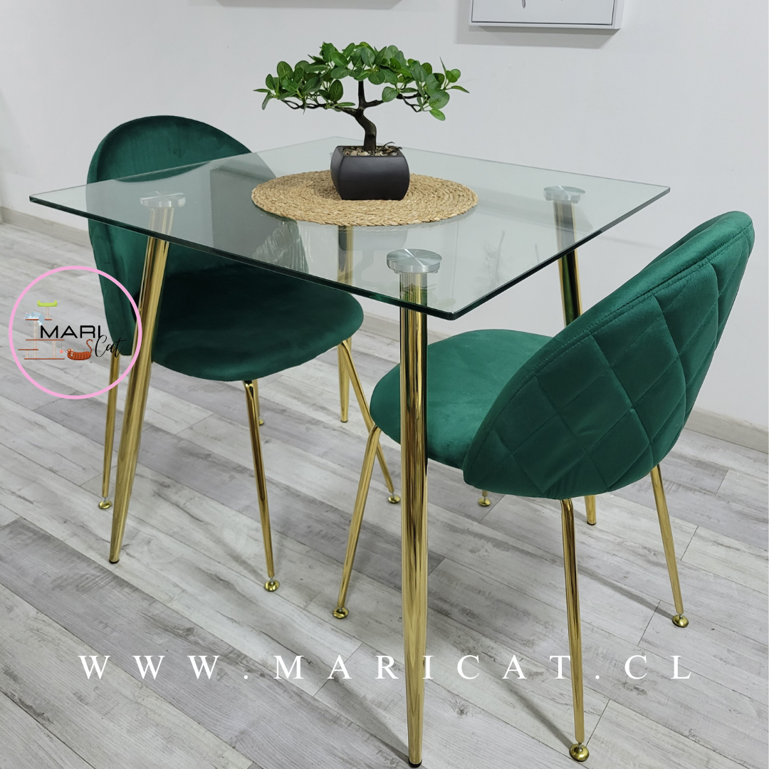 Mesa Cuadrada Francia Gold + Silla Velvet Gold