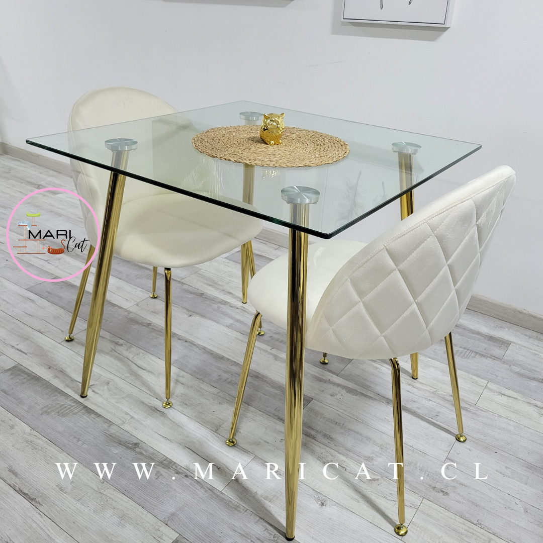 Mesa Cuadrada Francia Gold + Silla Velvet Gold