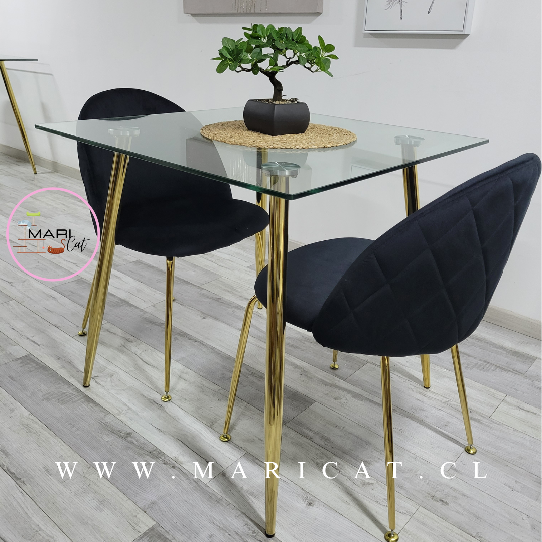Mesa Cuadrada Francia Gold + Silla Velvet Gold