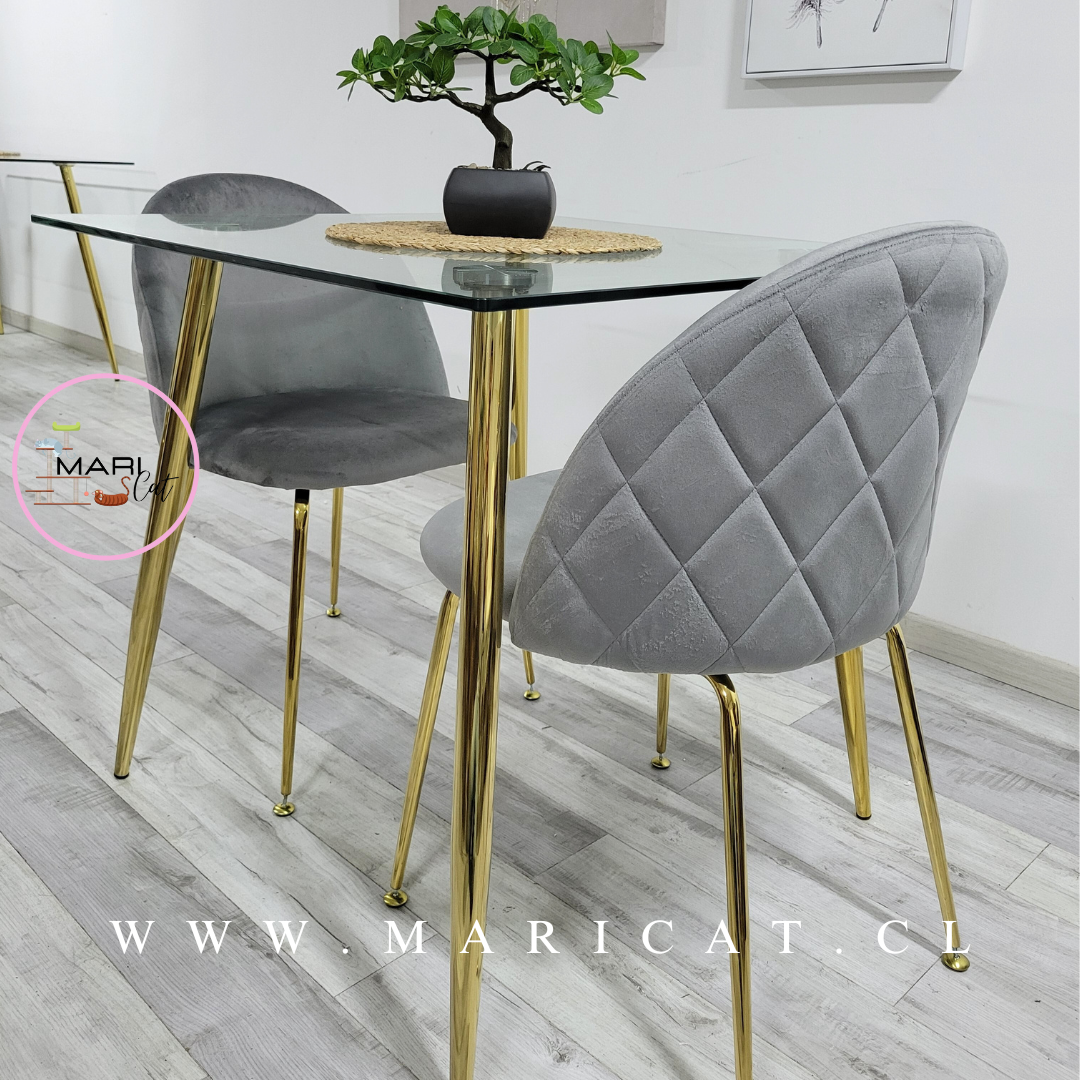 Mesa Cuadrada Francia Gold + Silla Velvet Gold