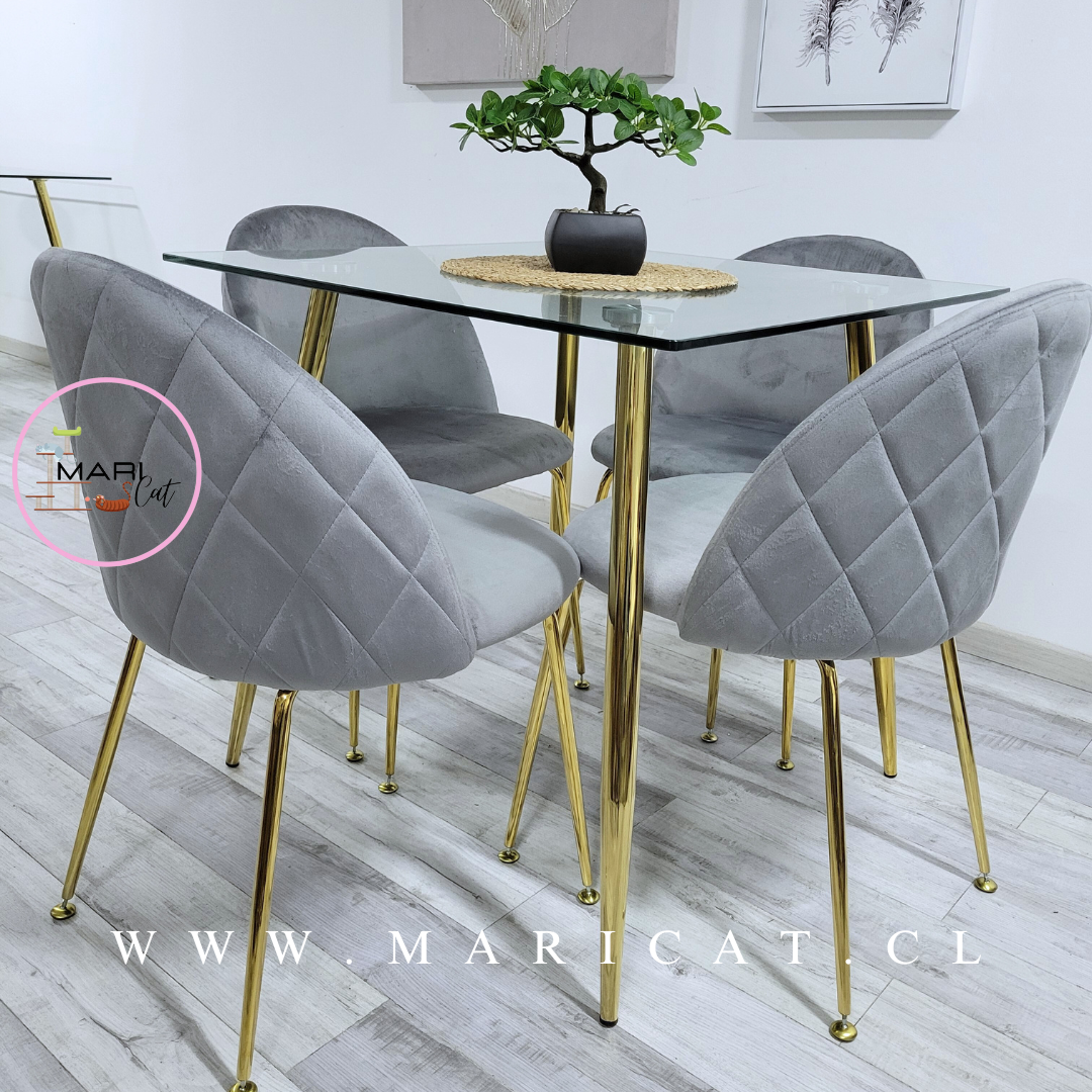 Mesa Cuadrada Francia Gold + Silla Velvet Gold