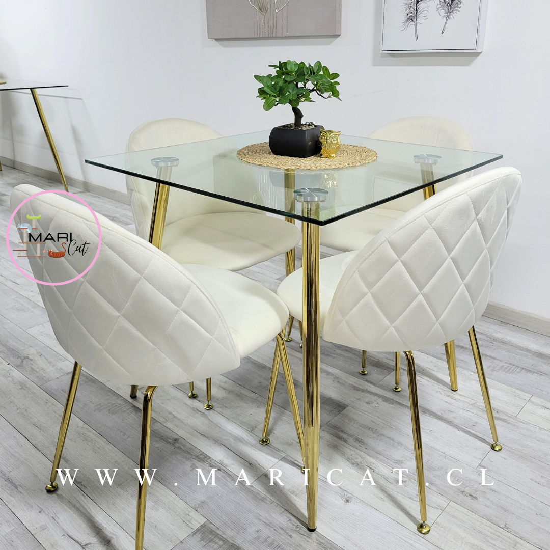 Mesa Cuadrada Francia Gold + Silla Velvet Gold