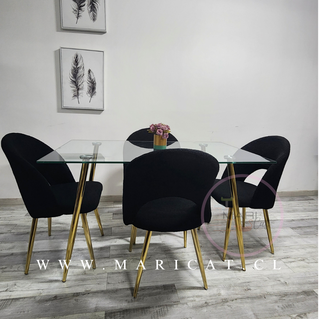 Mesa Francia Rectangular Gold + Sillas Bloucle Acolchada Gol