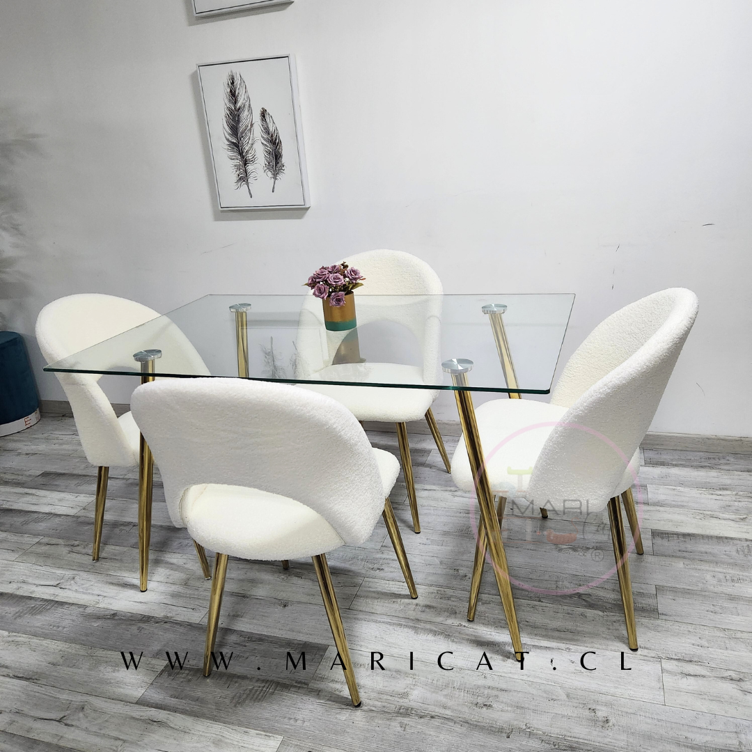 Mesa Francia Rectangular Gold + Sillas Bloucle Acolchada Gol