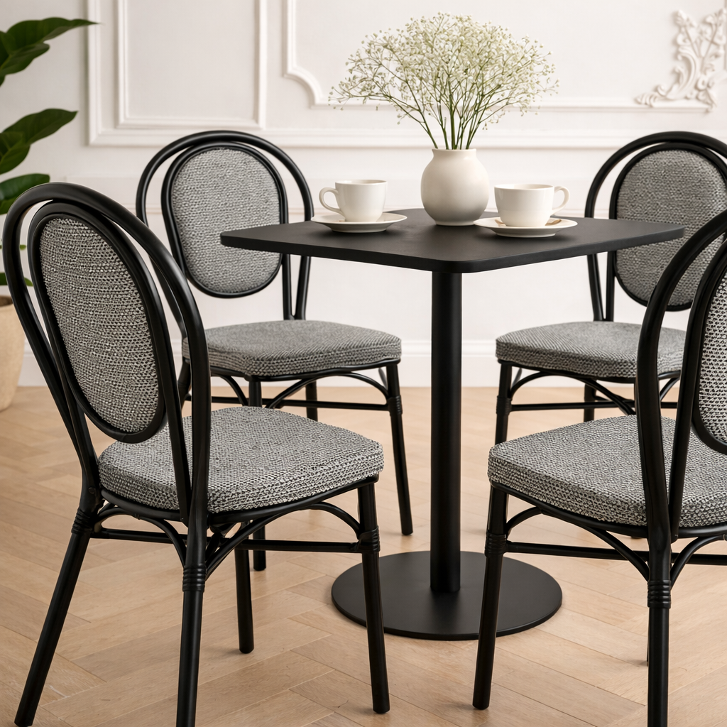 Mesa Tulip Cuadrada con Cubierta MDF y Base de Metal – Negro