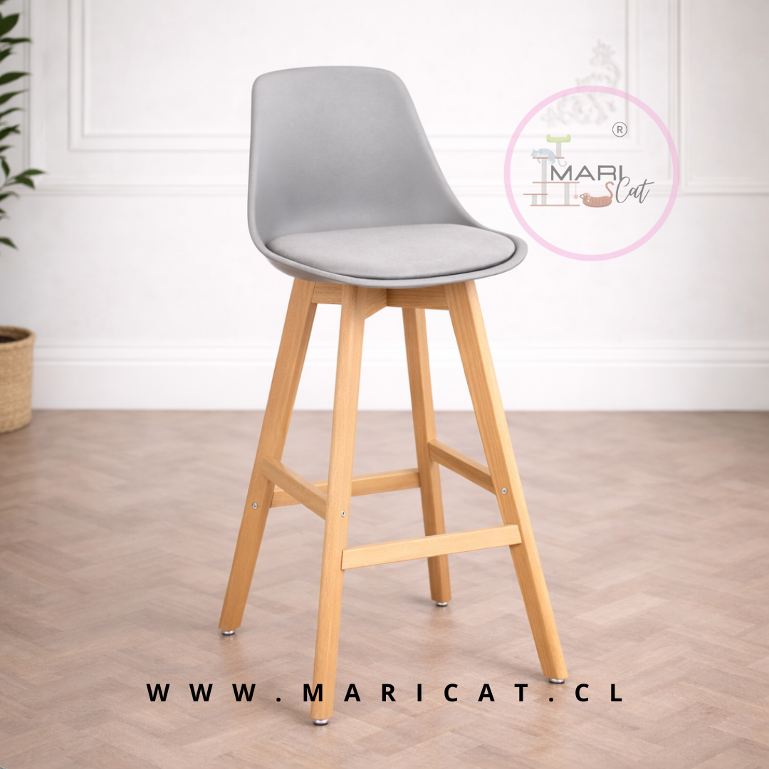Pack 4 Taburete Tulip con Cojín y Base de Madera Gris- Alto