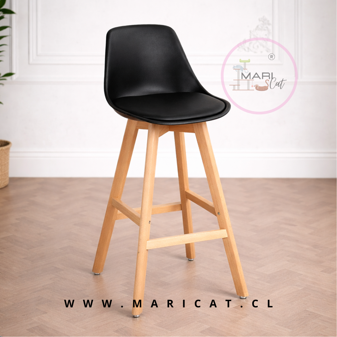 Pack 4 Taburete Tulip con Cojín y Base de Madera Negro- Alto