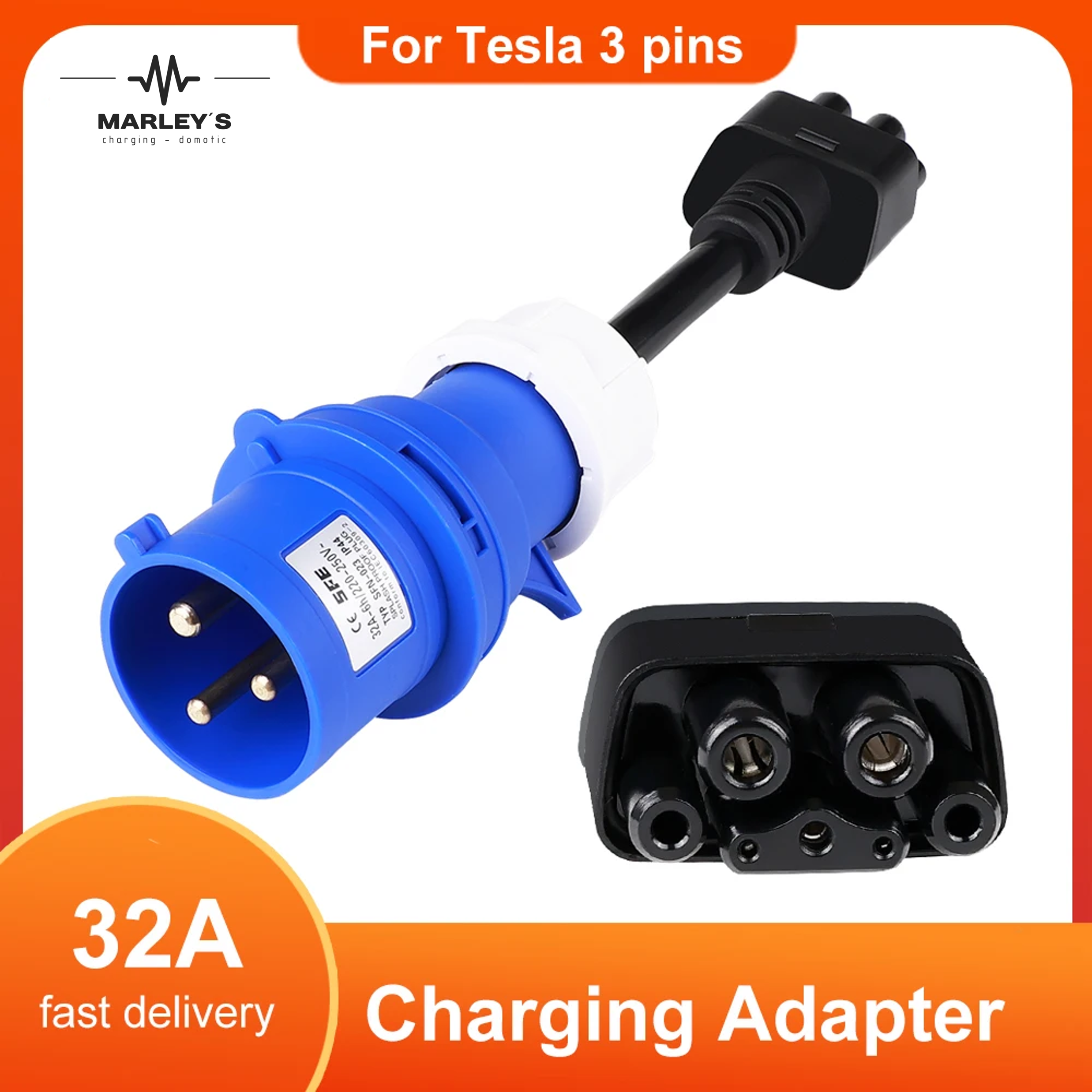 Adaptador TESLA - Tomada Azul 32A Monofasica