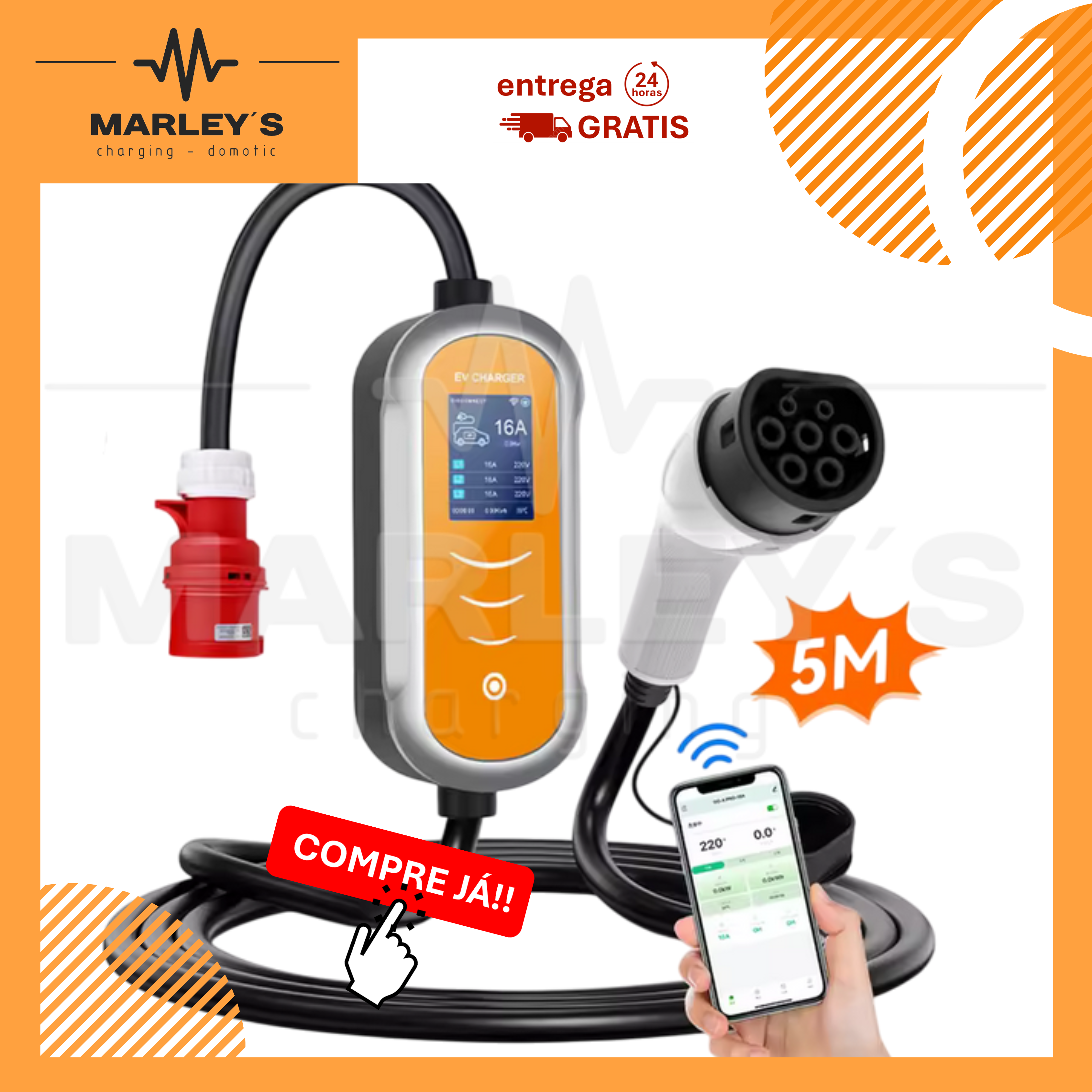 Carregador Portátil 11 kW 16 A Tipo 2 App Wi‑Fi | MARLEYS
