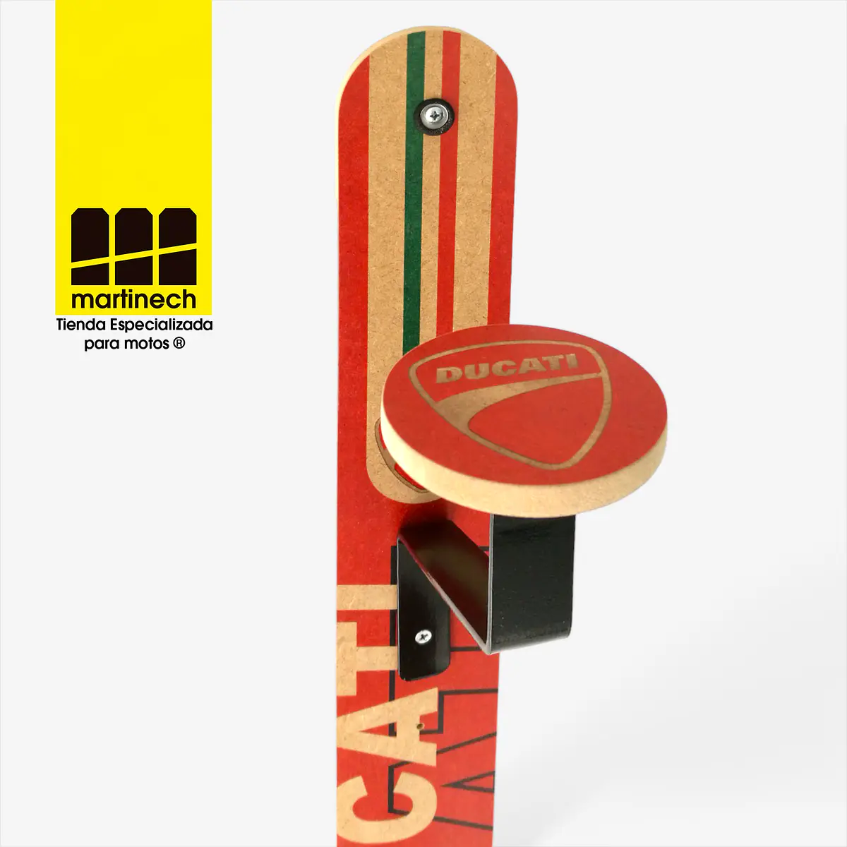 Perchero para casco de moto con gancho en madera Ducati