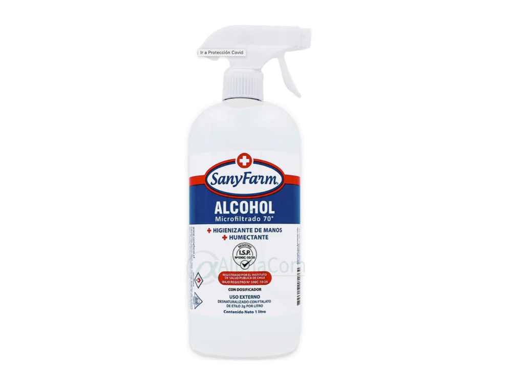 Alcohol Microfiltrado 70º Spray Gatillo 1 Litro ml SANY FARM