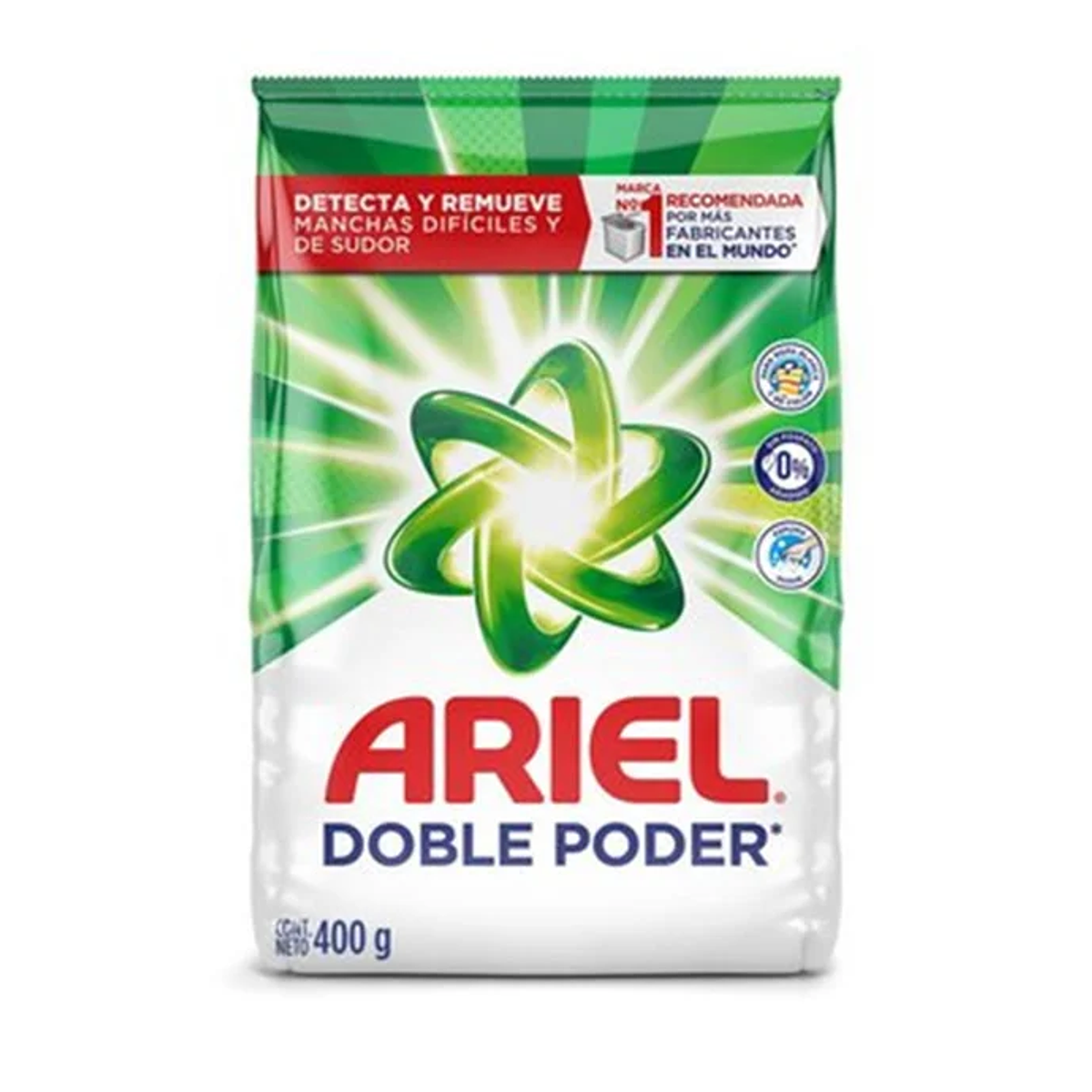 DETERGENTE EN POLVO ARIEL DOBLE PODER 400 GRS | Max Limpio