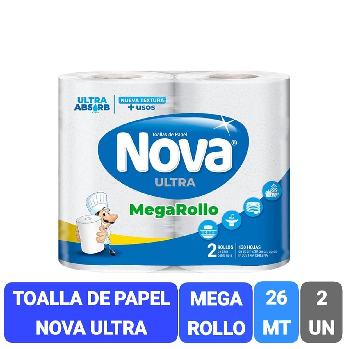 TOALLA DE PAPEL NOVA ULTRA MEGA ROLLO 26MT X2 ROLLOS | Max Limpio