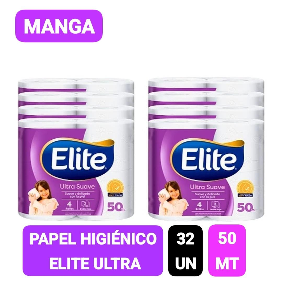 PAPEL HIGIENICO ULTRA SUAVE ELITE 50 MT X 32 ROLLOS (MANGA) | Max Limpio