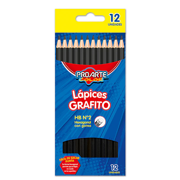 Lapices Grafito Hexagonal N2 HB con Goma 12uni Proarte