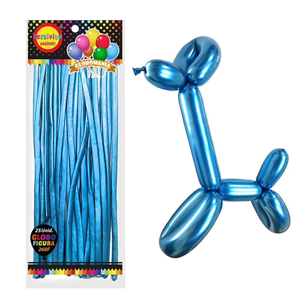 Globos largos twisty chrome 25un azul feco*3*10