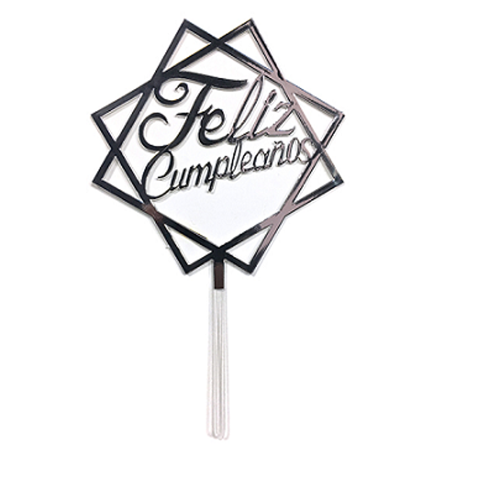 Toppers deco torta feliz cumpleanos plateado*3*10